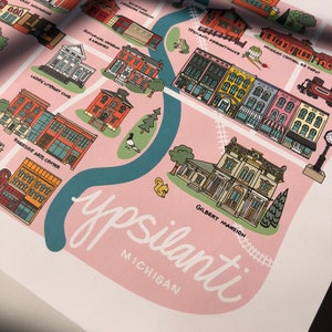 Ypsilanti Map Illustration, Ypsi Art Prints, Wall Art 8x10, Historic ...