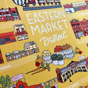 Detroit Illustration, Eastern Market - Art Print, Detroit Map 8x10 ...