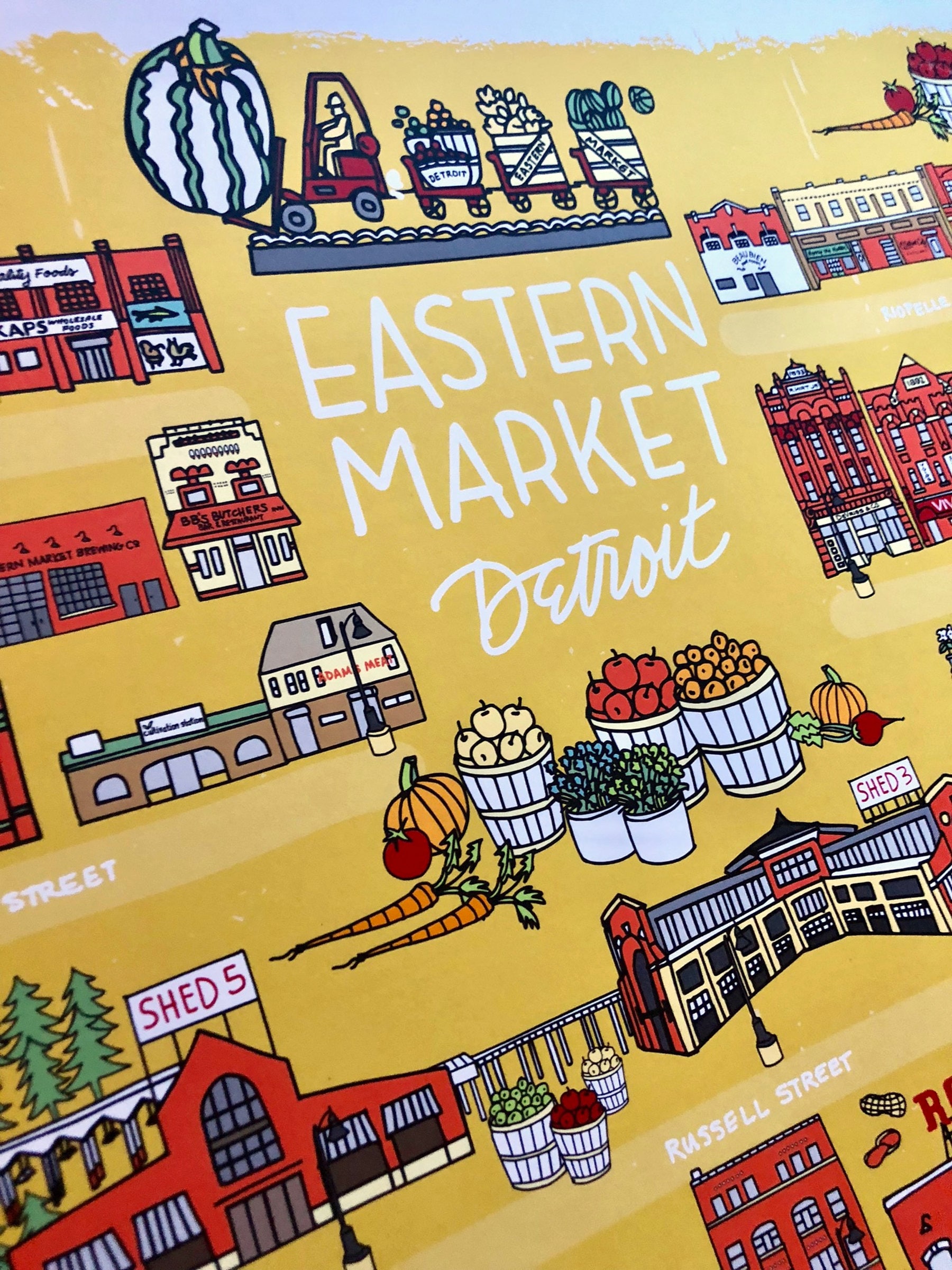 Detroit Illustration, Eastern Market - Art Print, Detroit Map 8x10 ...