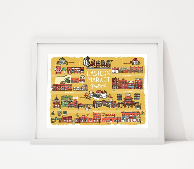 Detroit Illustration, Eastern Market - Art Print, Detroit Map 12x16 ...
