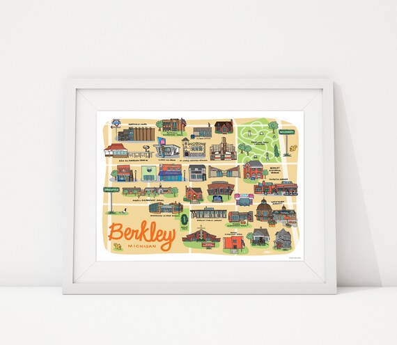 Berkley City Map Berkley Art Prints Michigan Wall Art 8x10 - Etsy
