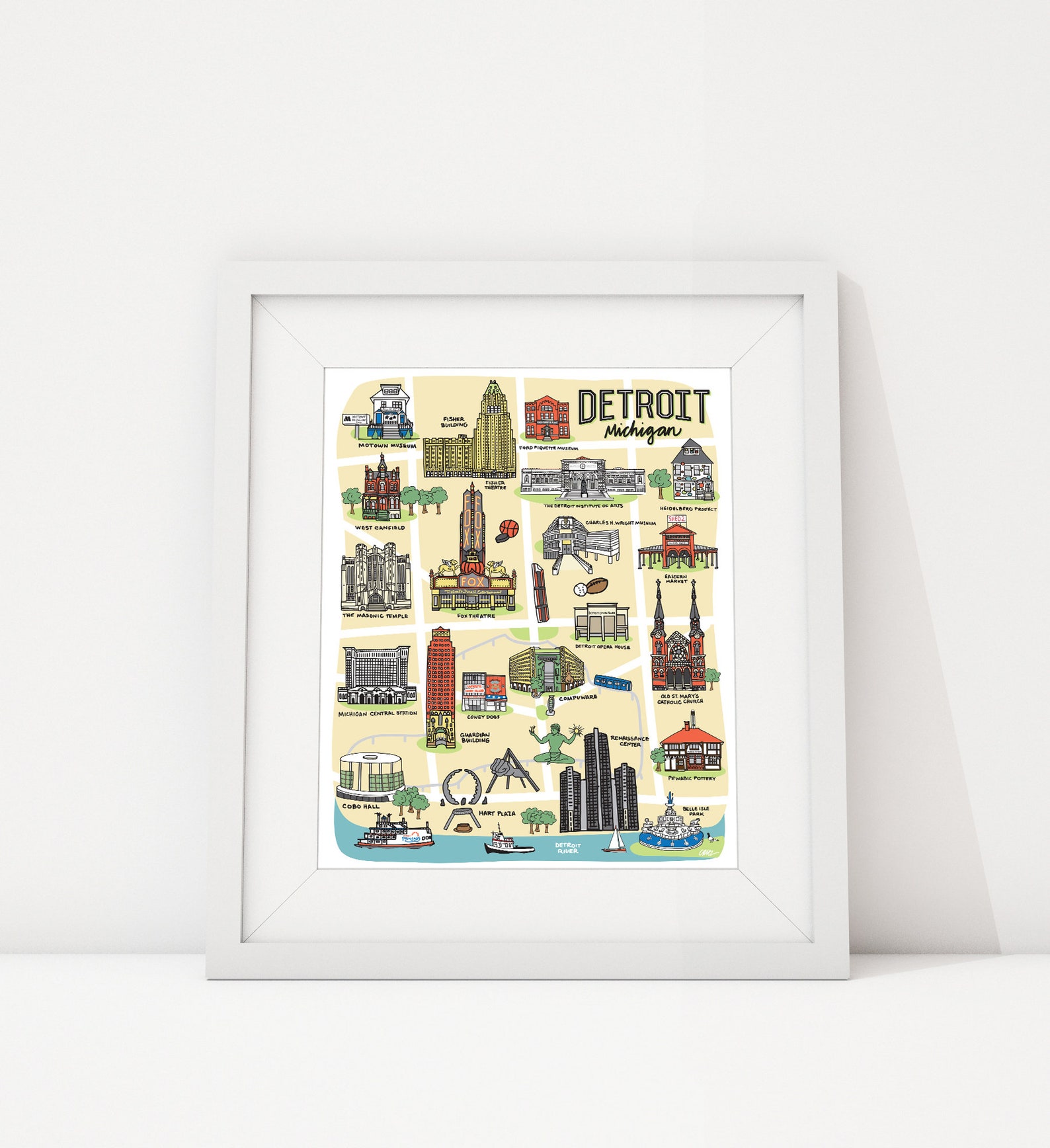 Detroit Map Illustration Detroit Art Prints Wall Art 8x10 | Etsy