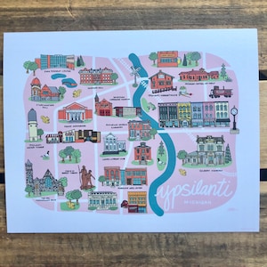 Ypsilanti Map Illustration, Ypsi Art Prints, Wall Art 8x10, Historic ...