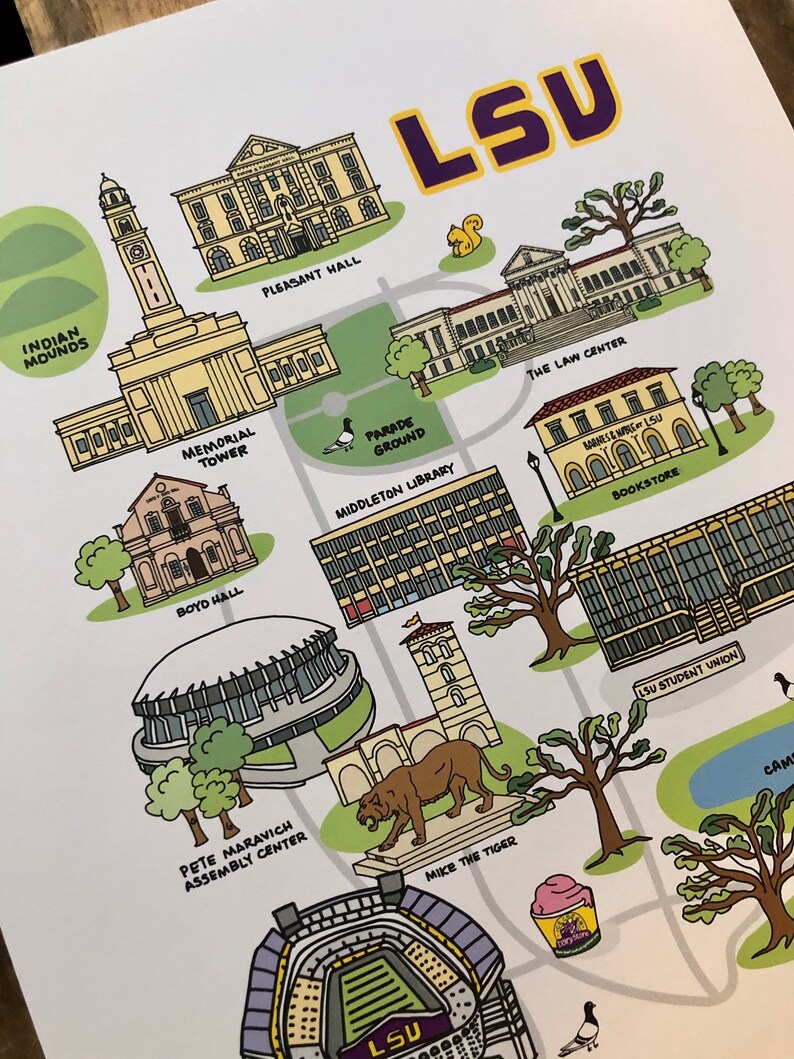 Louisiana State University Art Print Campus Map 8x10 - Etsy