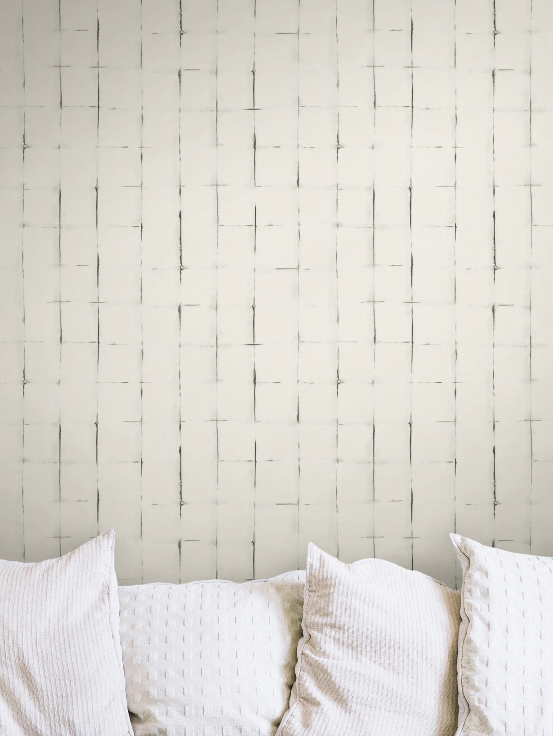 Modern Minimal Grid Wallpaper, Organic Grid Pattern, Grey and Cream ...