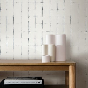 Modern Minimal Grid Wallpaper, Organic Grid Pattern, Blue and Cream ...