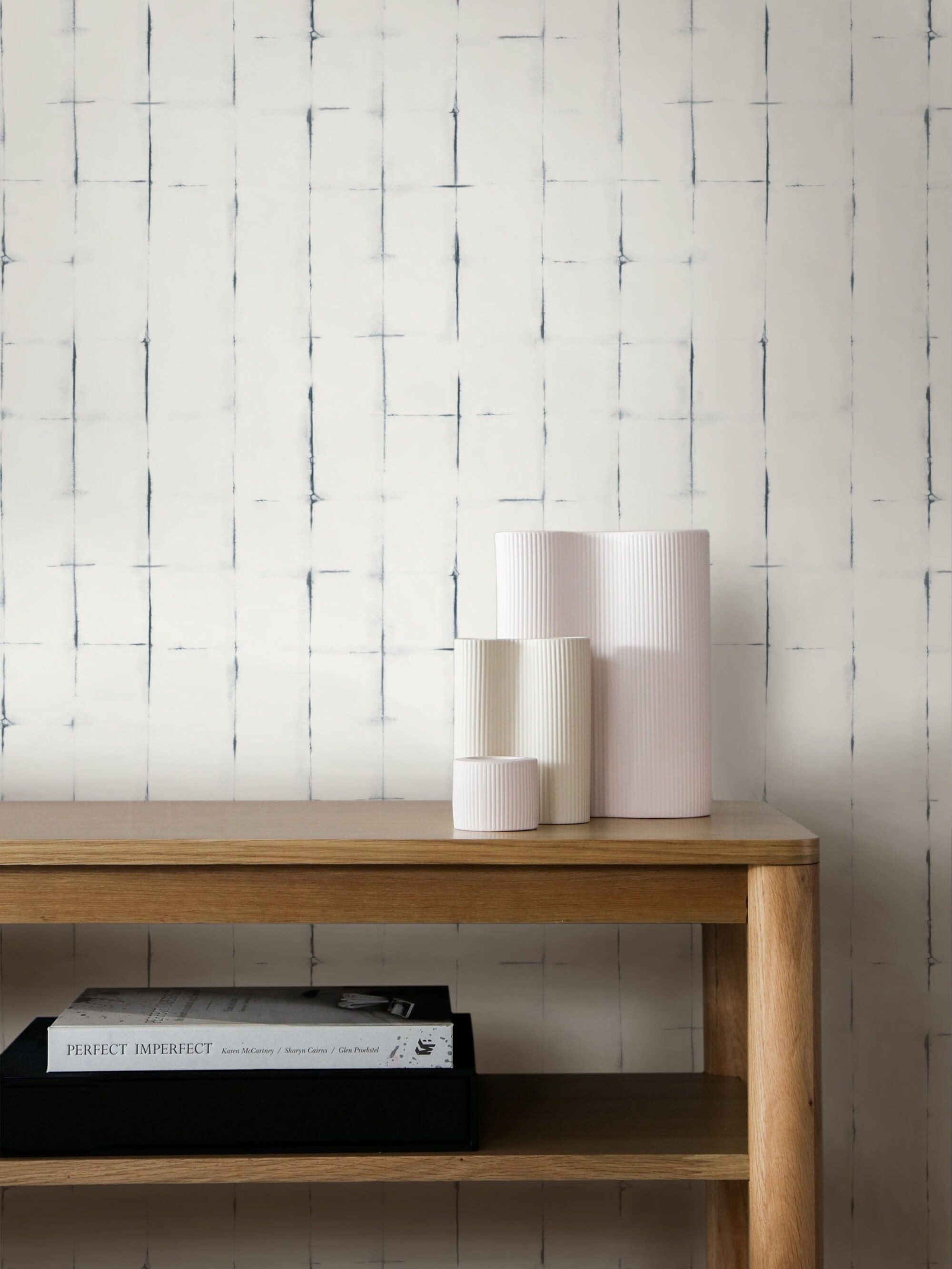 Modern Minimal Grid Wallpaper, Organic Grid Pattern, Blue and Cream ...