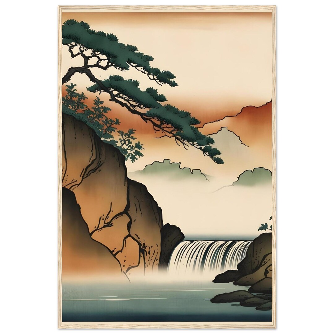 Vintage Hokusai Ukiyo-e Waterfall Poster | 24x36" Framed Japanese Wall ...