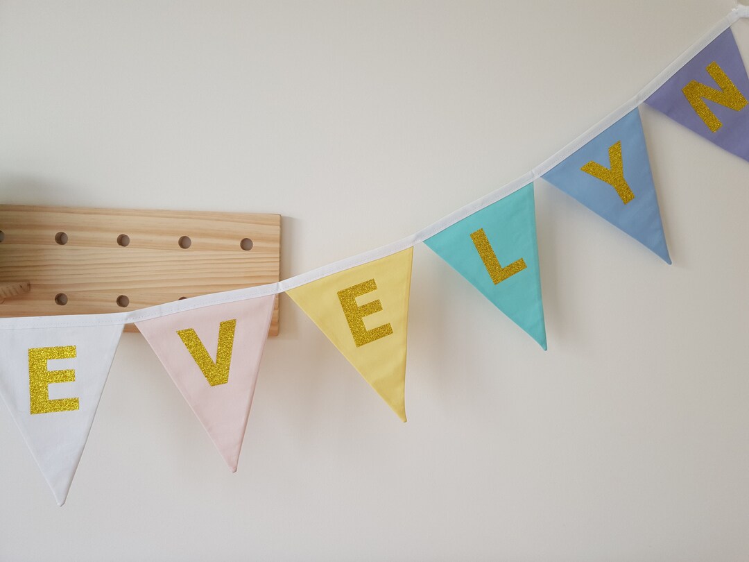 Custom Banner in Pastel Rainbow Fabric. Bunting Banner for Nursery or ...