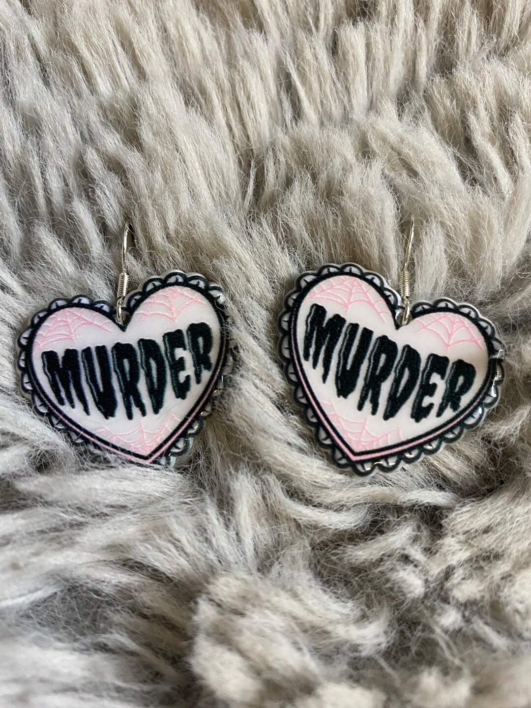 Cutesy True Crime ‘murder’ Inspired Heart Drop Earrings. Horror/spooky ...