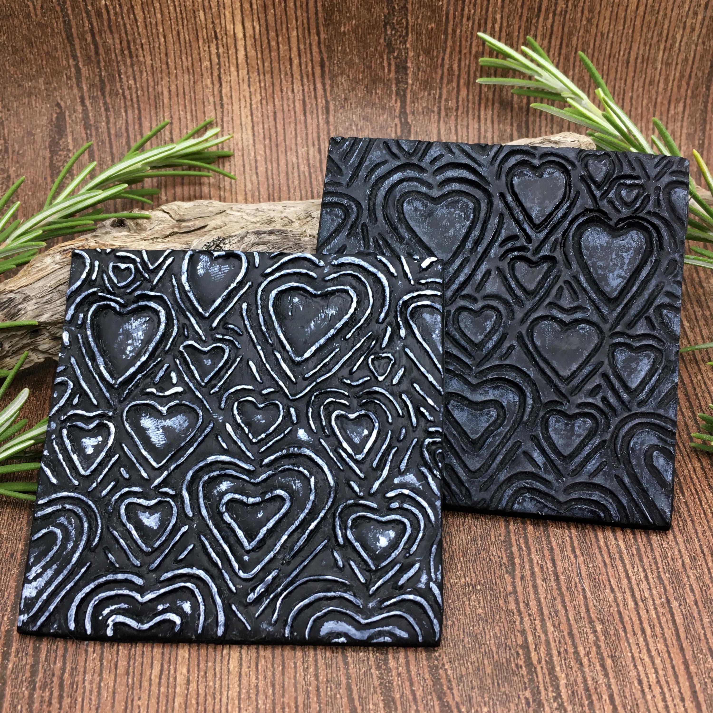 65. Polymer Clay Texture Mat - Carved Wood Hearts Pattern - Use With ...