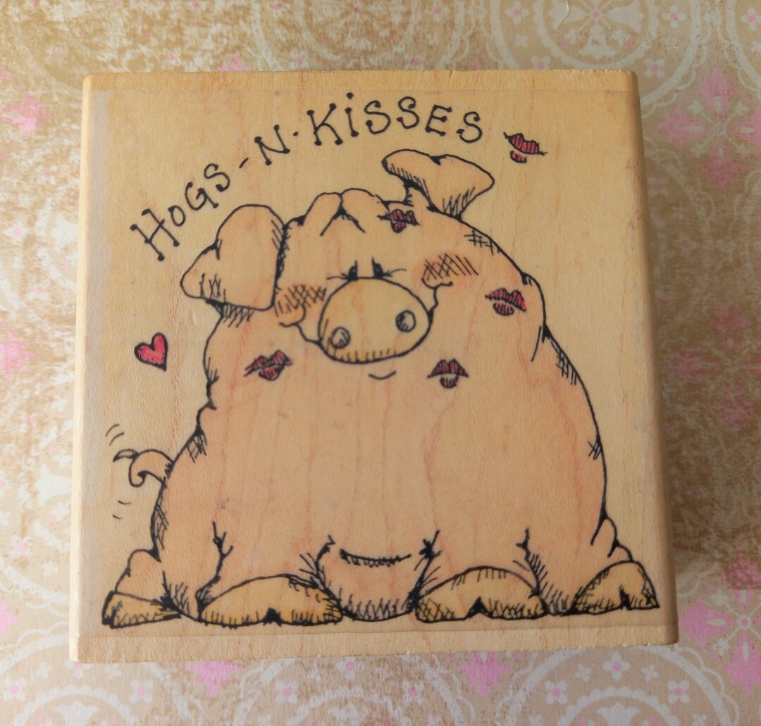 Hog and Kisses Cute Pig Wooden Backed Rubber Stamp, Whipper Snapper ...