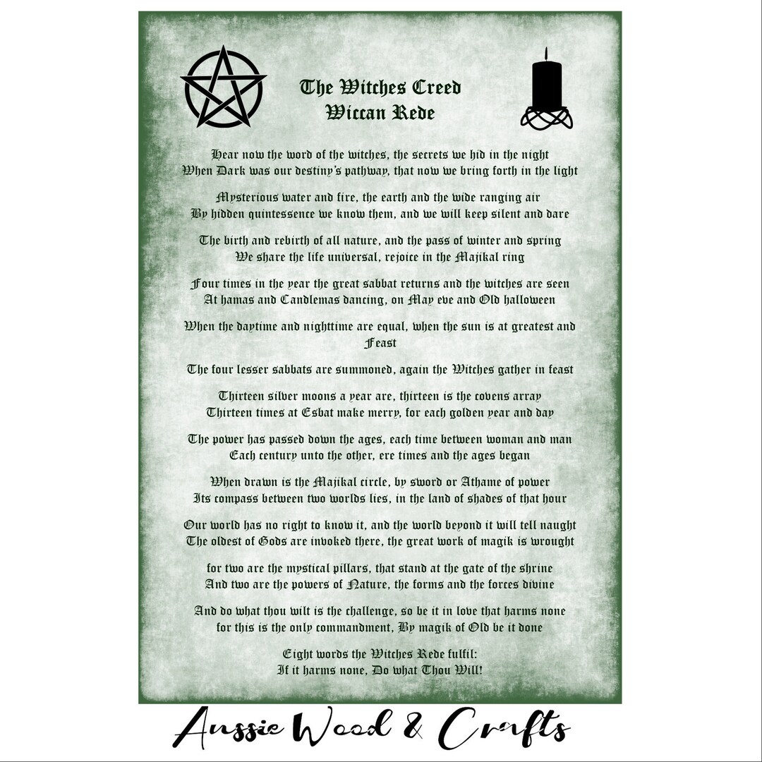 The Witches Creed Wiccan Rede Book of Shadows Large Sign - Etsy Australia