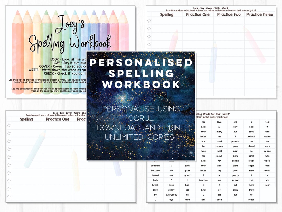 Personalised Spelling Workbook, Practice Sheets, Year 1 and Year 2 KS1 ...