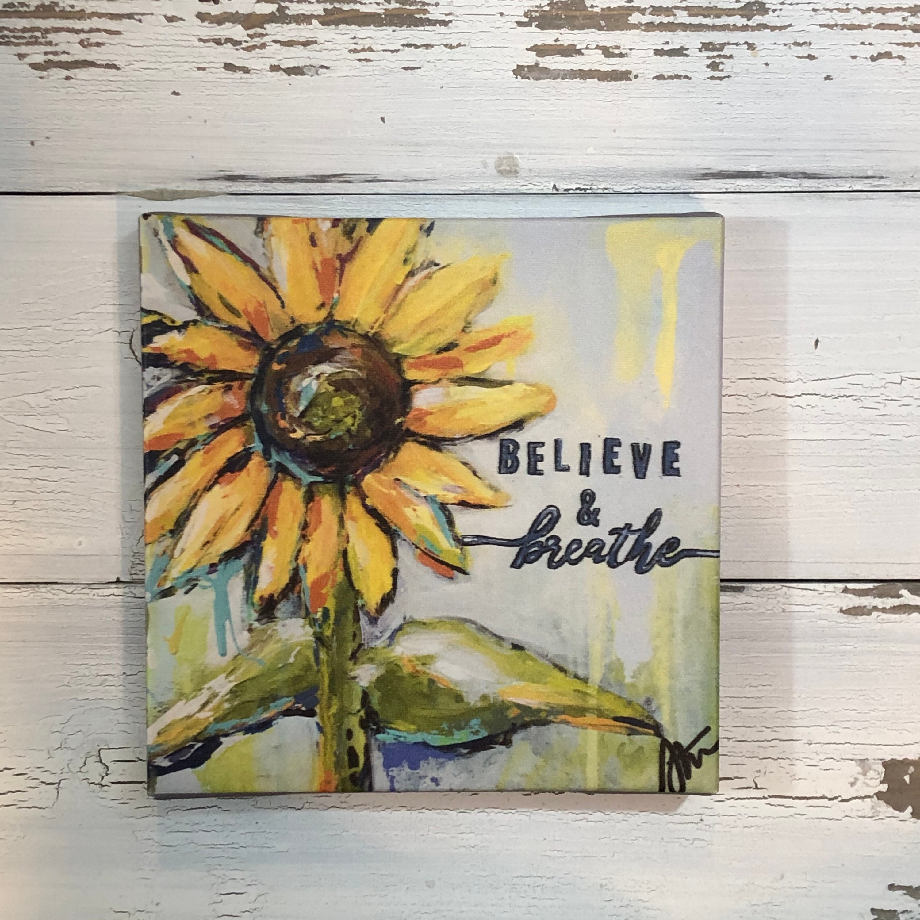 Believe & Breathe Sunflower canvas art print- Uplifting thoughtful gift ...