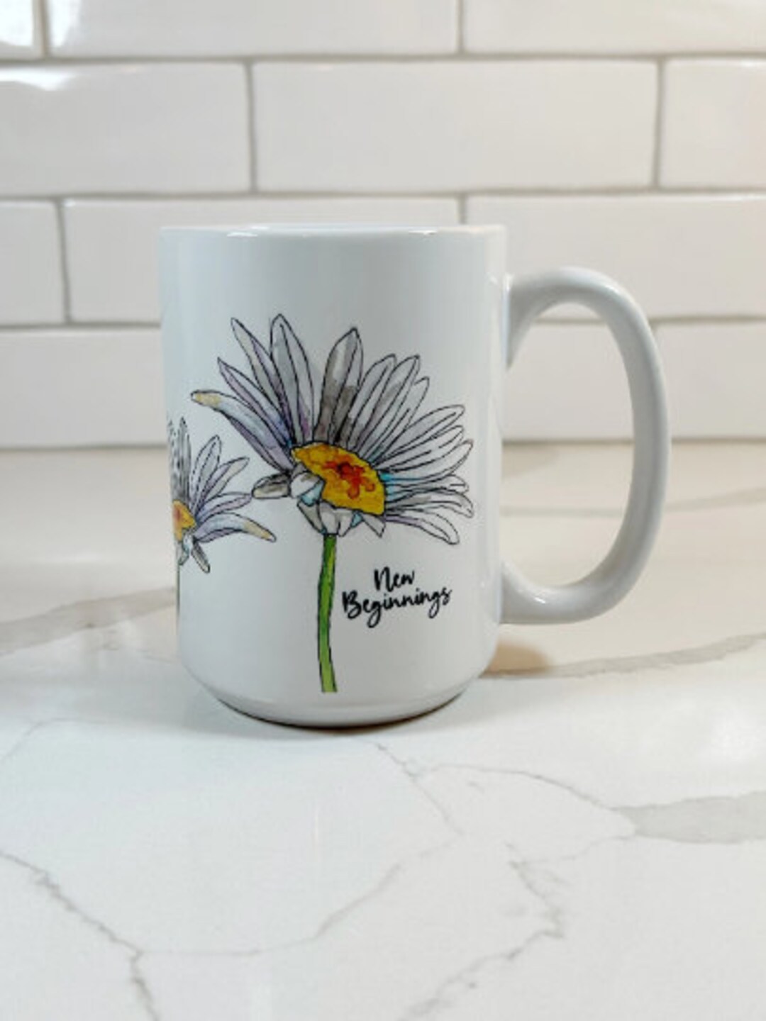 New Beginnings 15 Oz. Mug, Daisy Painted Mug, New Job Gift, New House ...