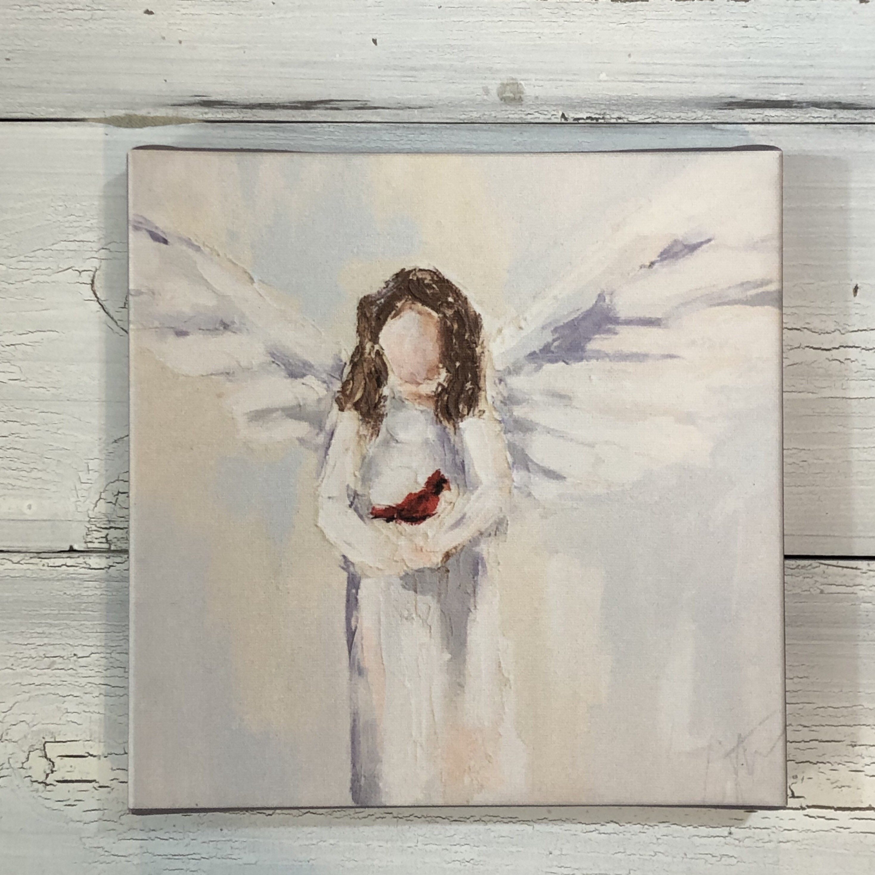 Angel with Cardinal canvas art print- bereavement gift, loss of loved ...