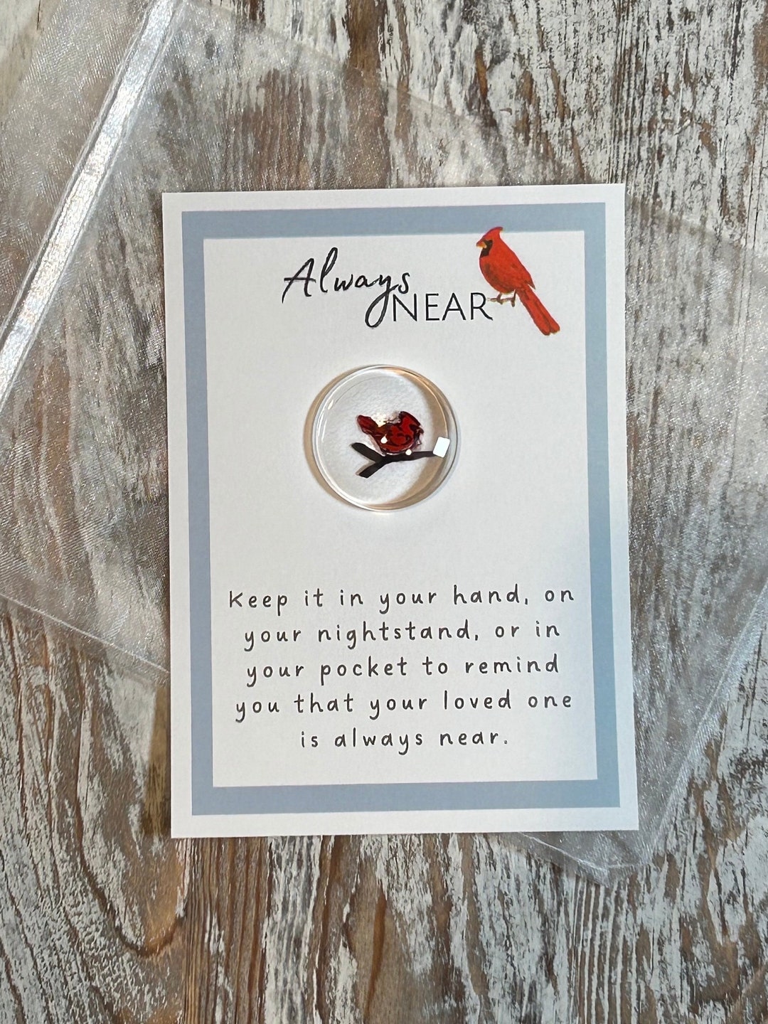 Cardinal Always Near Glass Gem, Pocket Token, Angelversary, Remembrance ...