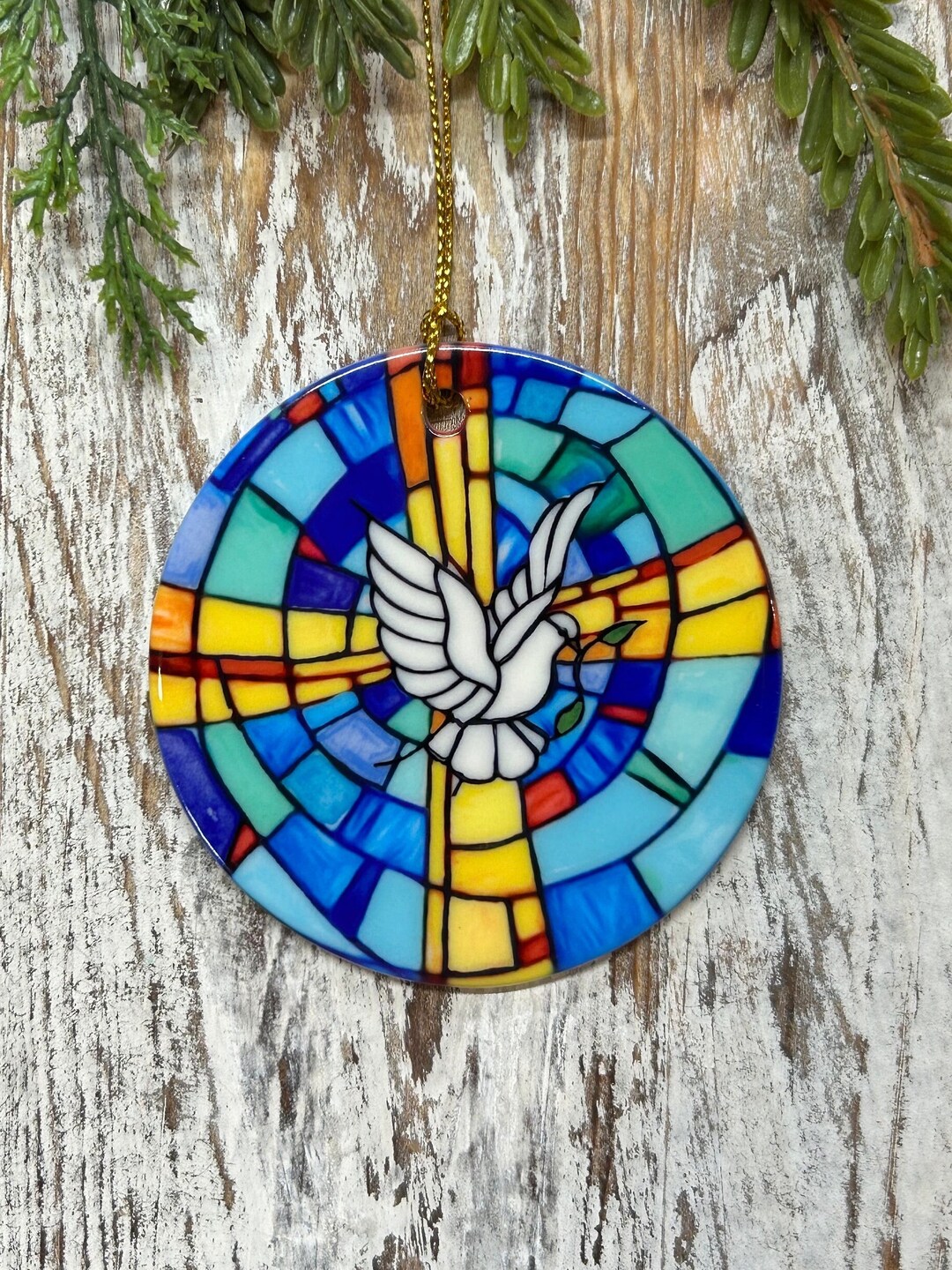 White Dove Stained Glass Inspired Christmas Ornament Holiday T Religious Ornament