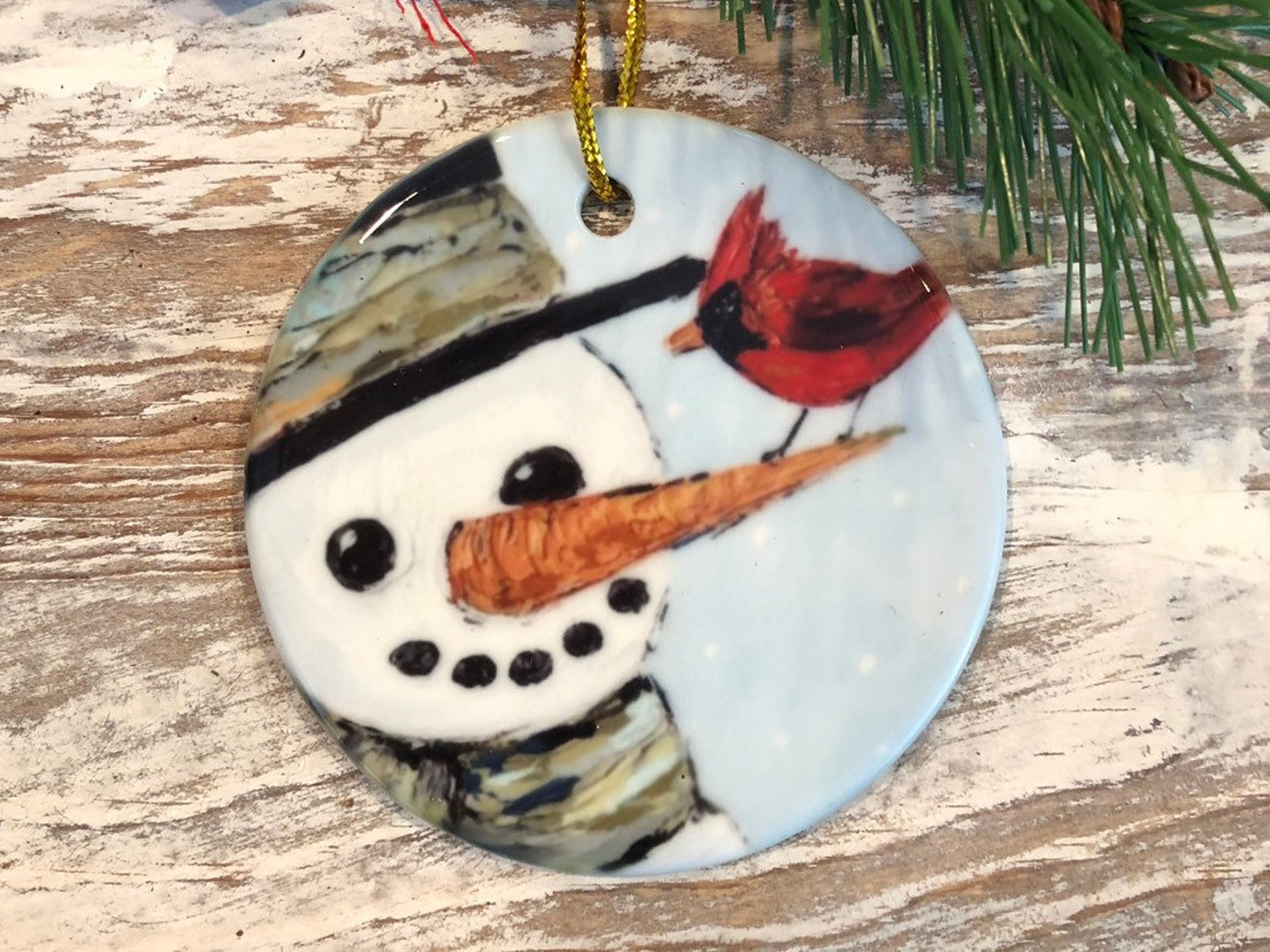 Snowman and Cardinal Christmas Ornament Snowman Cardinal - Etsy