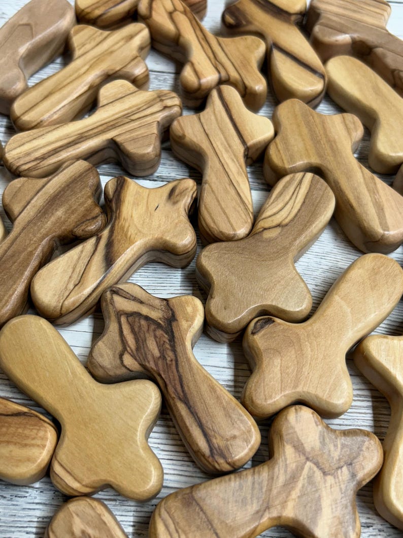 Olive Wood Comfort Cross From Jerusalem – Handheld Prayer Cross for ...
