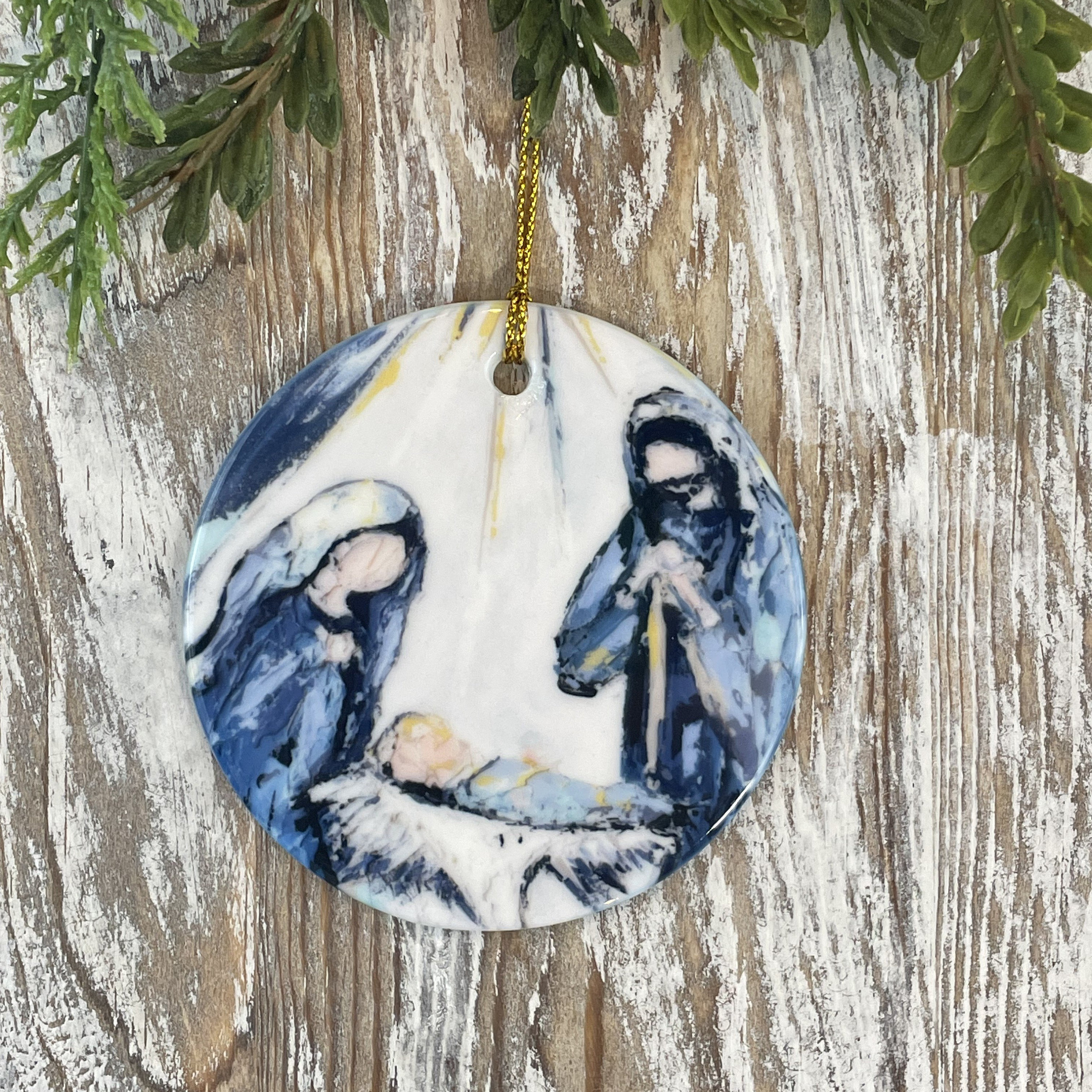 Nativity Christmas Ornament in Blue-Jesus, Mary, Joseph, Tree trimming ...