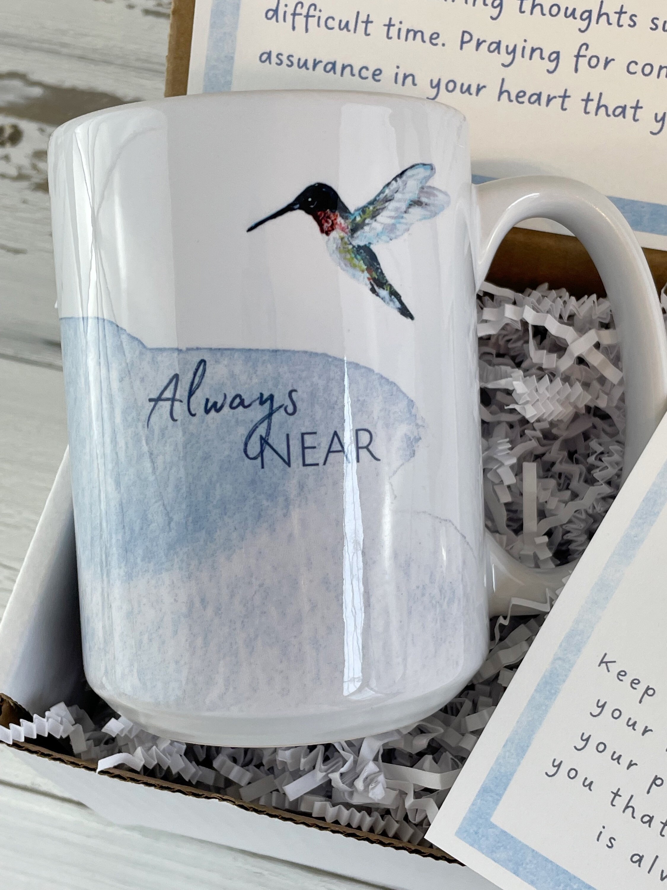 Sympathy Hummingbird Always Near Mug gift set, Angelversary gift ...