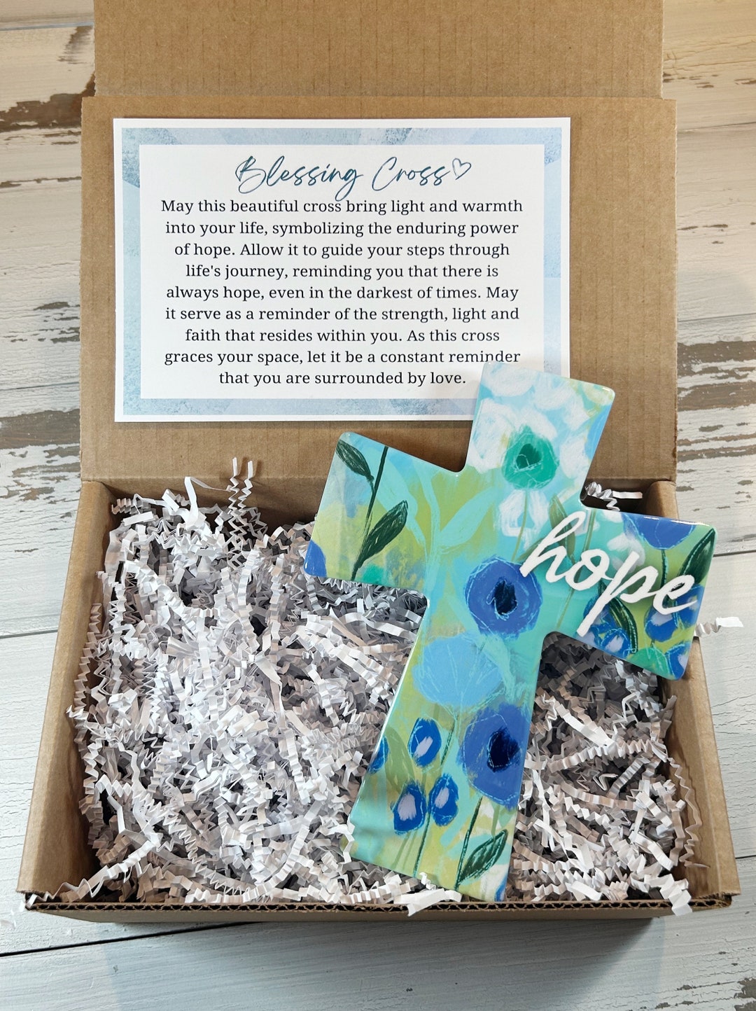 Blue Floral "hope" Blessing Cross Gift Set - Encouragement Gift ...