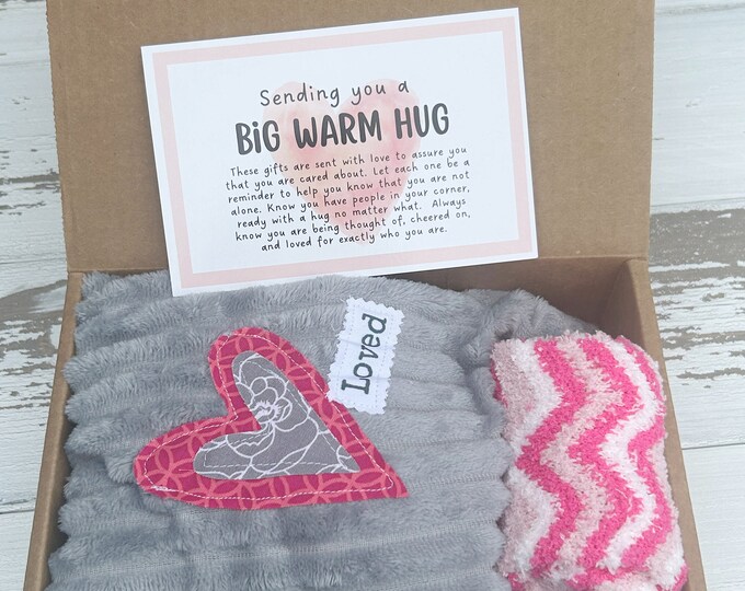 Sending You a HUG Box in Gray, Blanket and Fuzzy Socks Gift Set ...