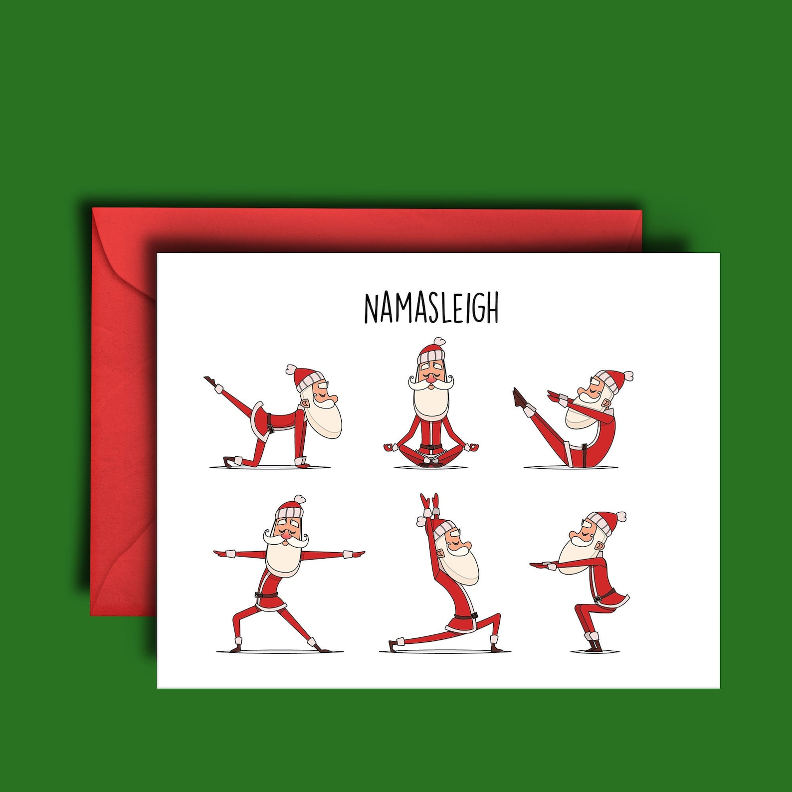 Yoga Pose Christmas Card Funny Santa Namaste Namasleigh Card | Etsy