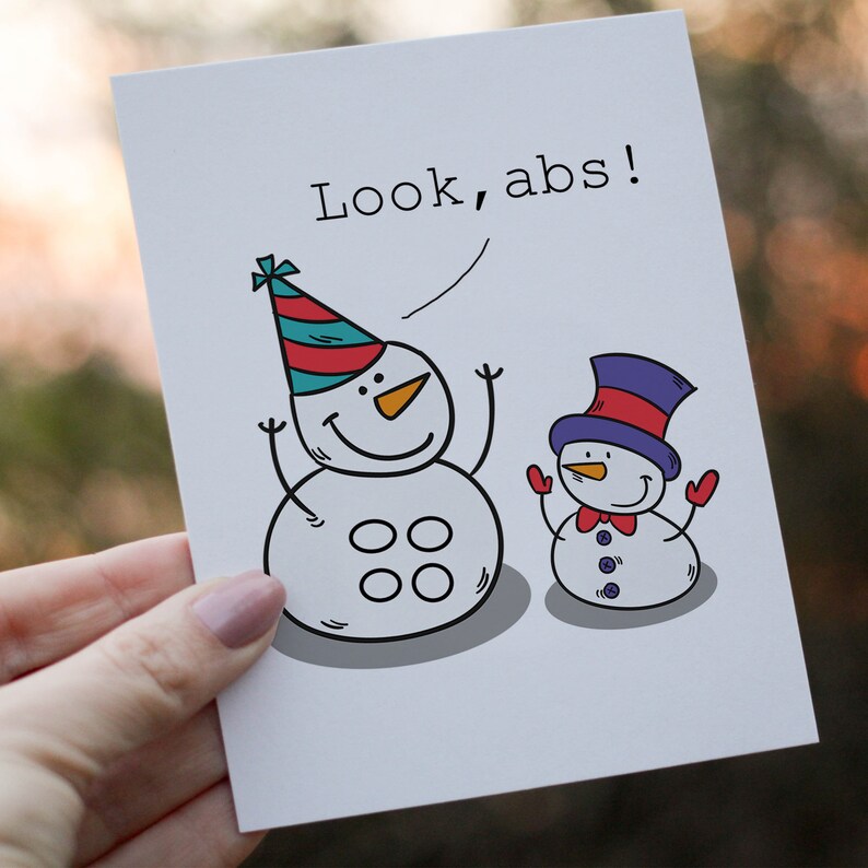 Printable Fitness Christmas Card - Cute Snowman With Abs Holiday Card ...