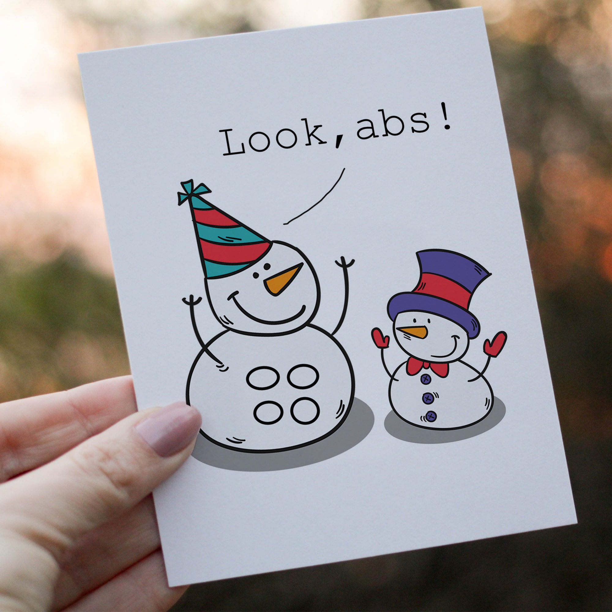 Printable Fitness Christmas Card - Cute Snowman With Abs Holiday Card ...