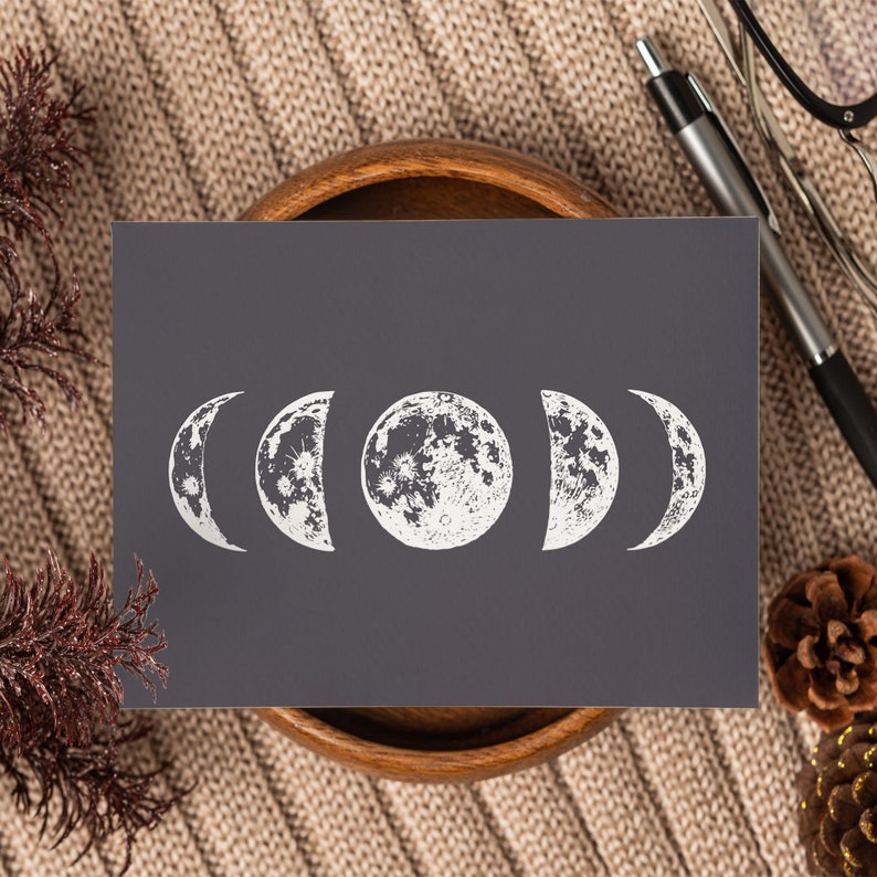 Moon Phase Lunar Cycle Card Minimalist Card New Moon - Etsy