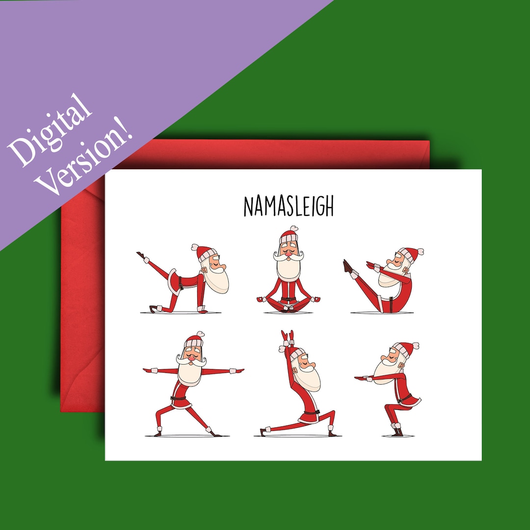 Printable Yoga Christmas Card, Yoga Greeting Cards for Yoga Teachers ...