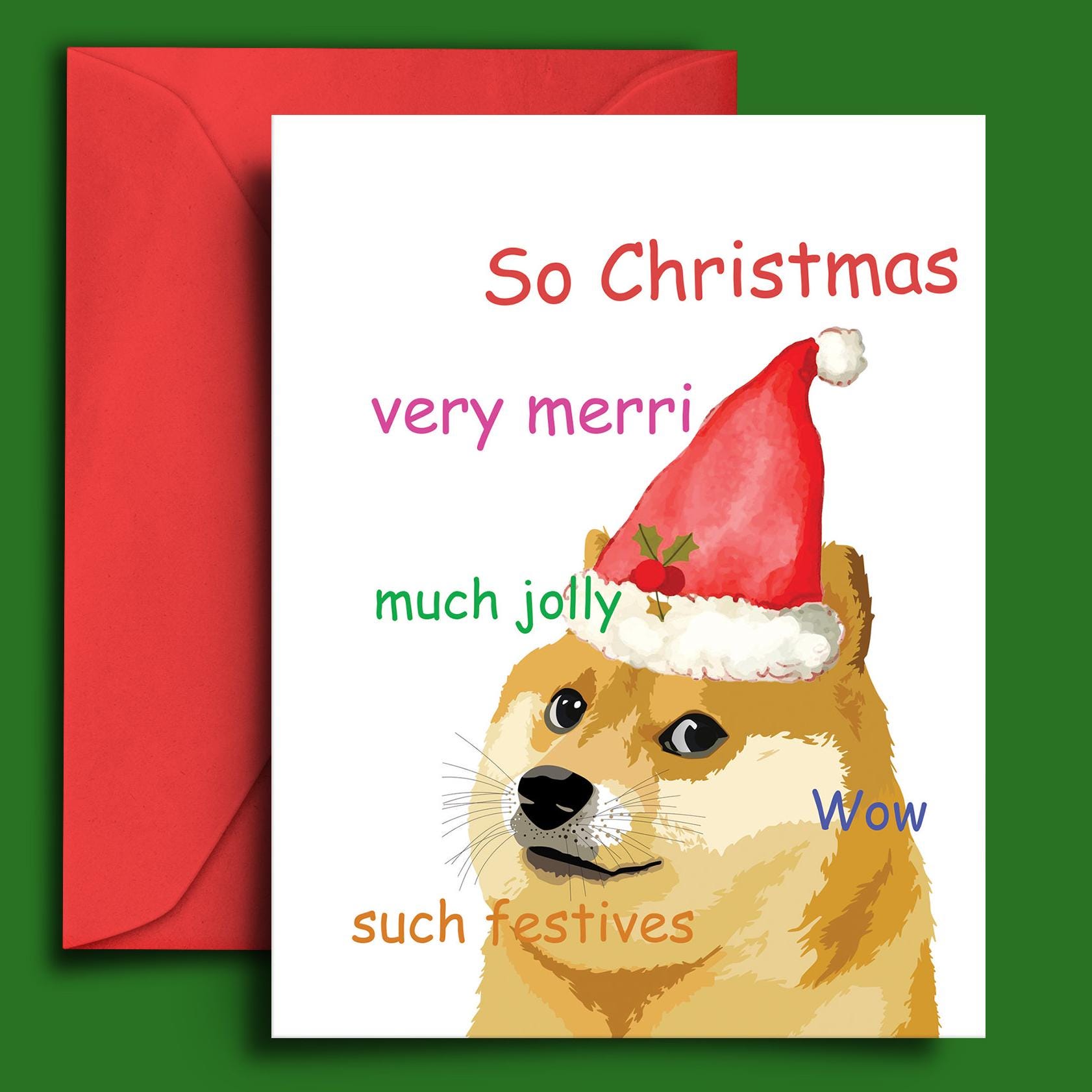 Doge Christmas Card, Funny Cute Meme Xmas Card - A5 Blank Doge Meme ...