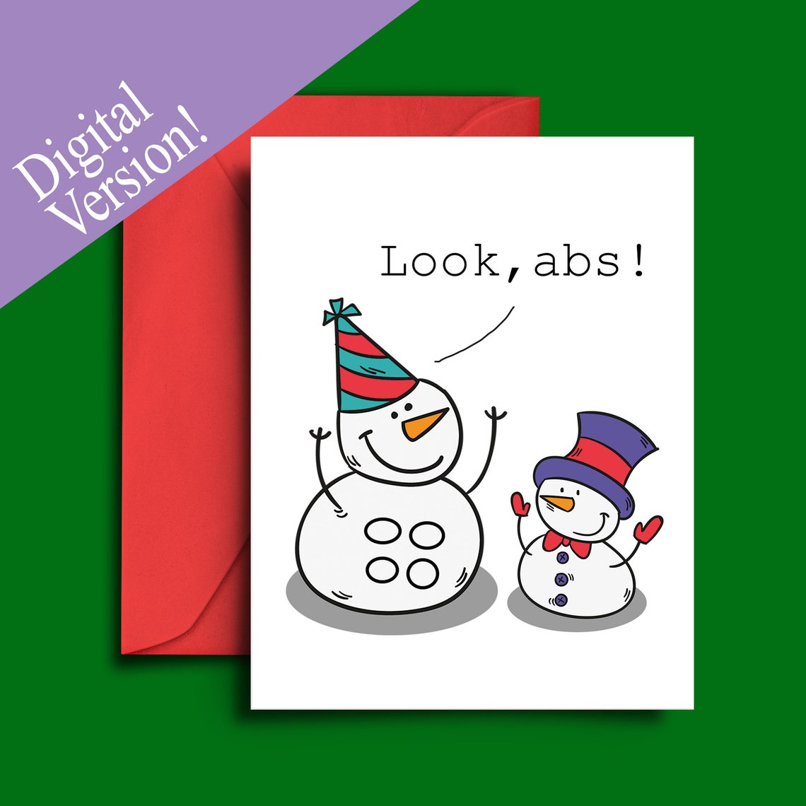 Printable Fitness Christmas Card Cute Snowman With Abs Holiday Card for ...