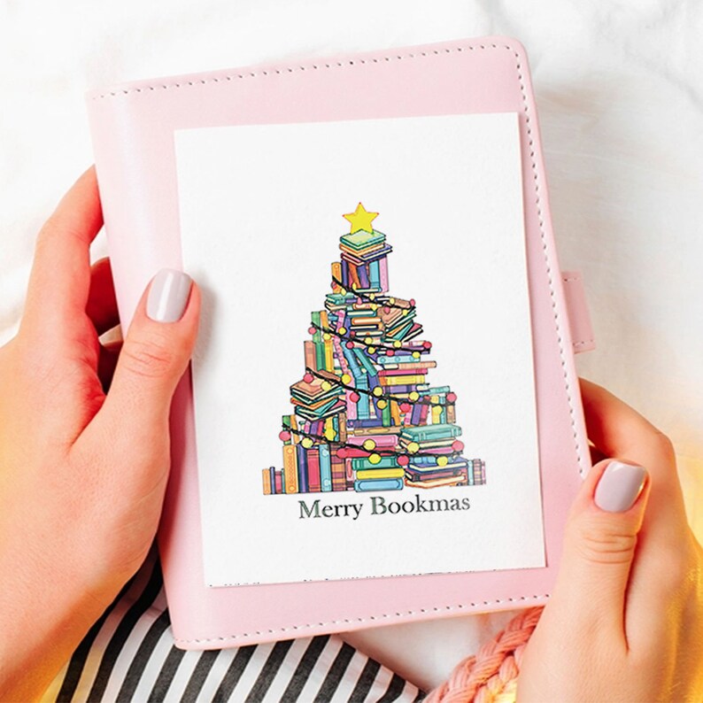 Christmas Card for Book Lover Bookworm Librarian Book Club - Etsy