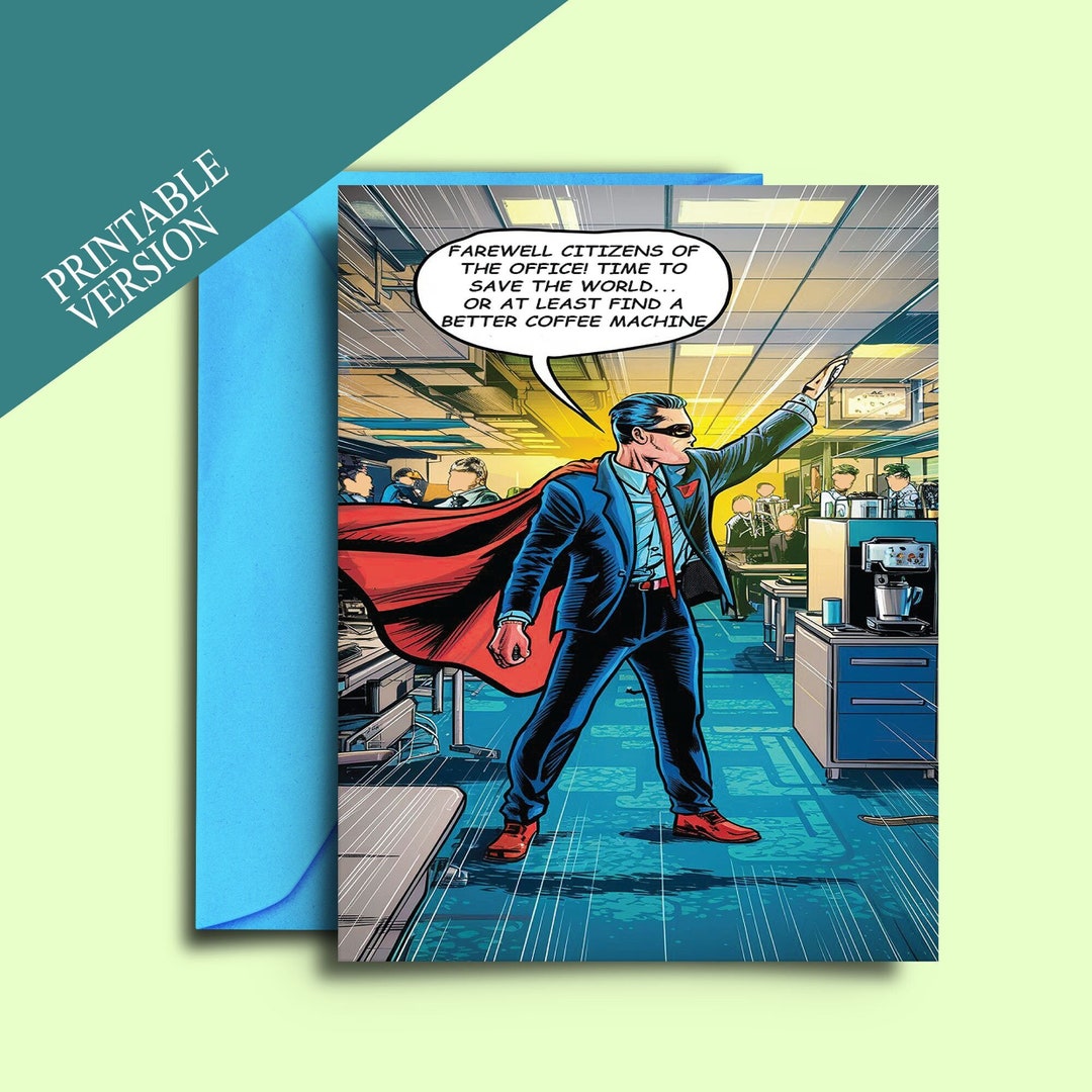 Printable Funny Superhero Themed Farewell Card for Coworker / Boss ...
