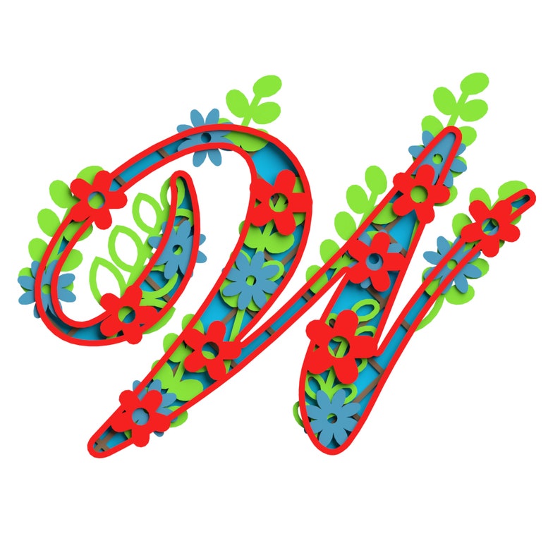 Layered Script Letter W for laser cut layered monogram svg | Etsy