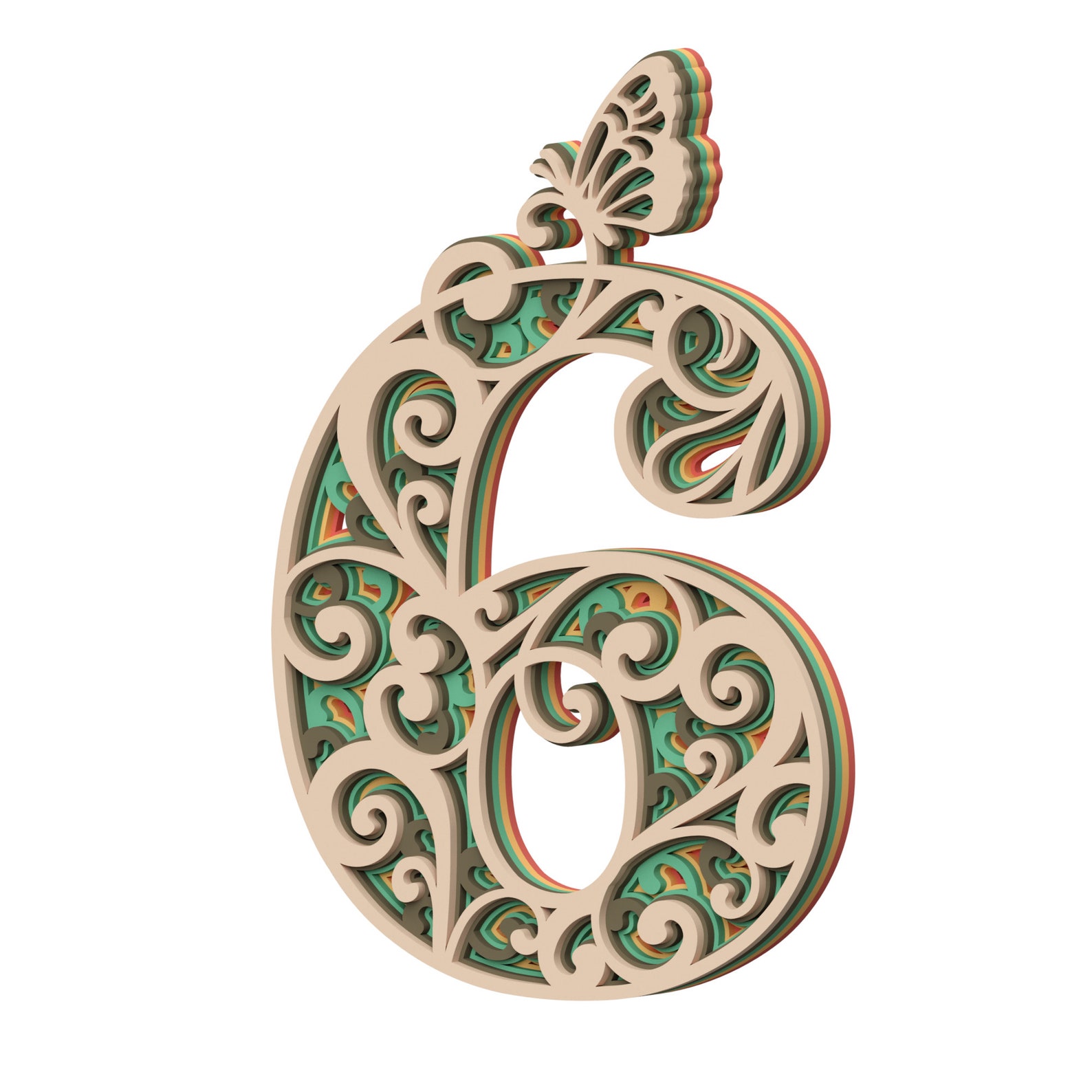 Layered Number 6 for Laser Cut Layered Monogram Svg Layered | Etsy