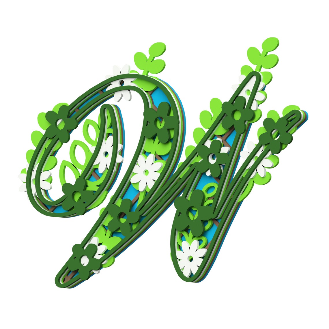 Layered Script Letter W for laser cut layered monogram svg | Etsy