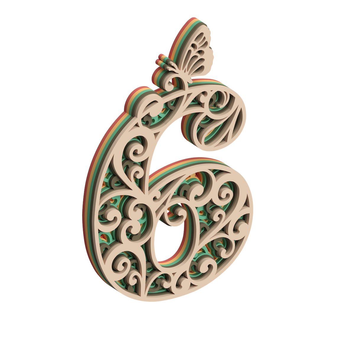 Layered Number 6 for Laser Cut Layered Monogram Svg Layered | Etsy