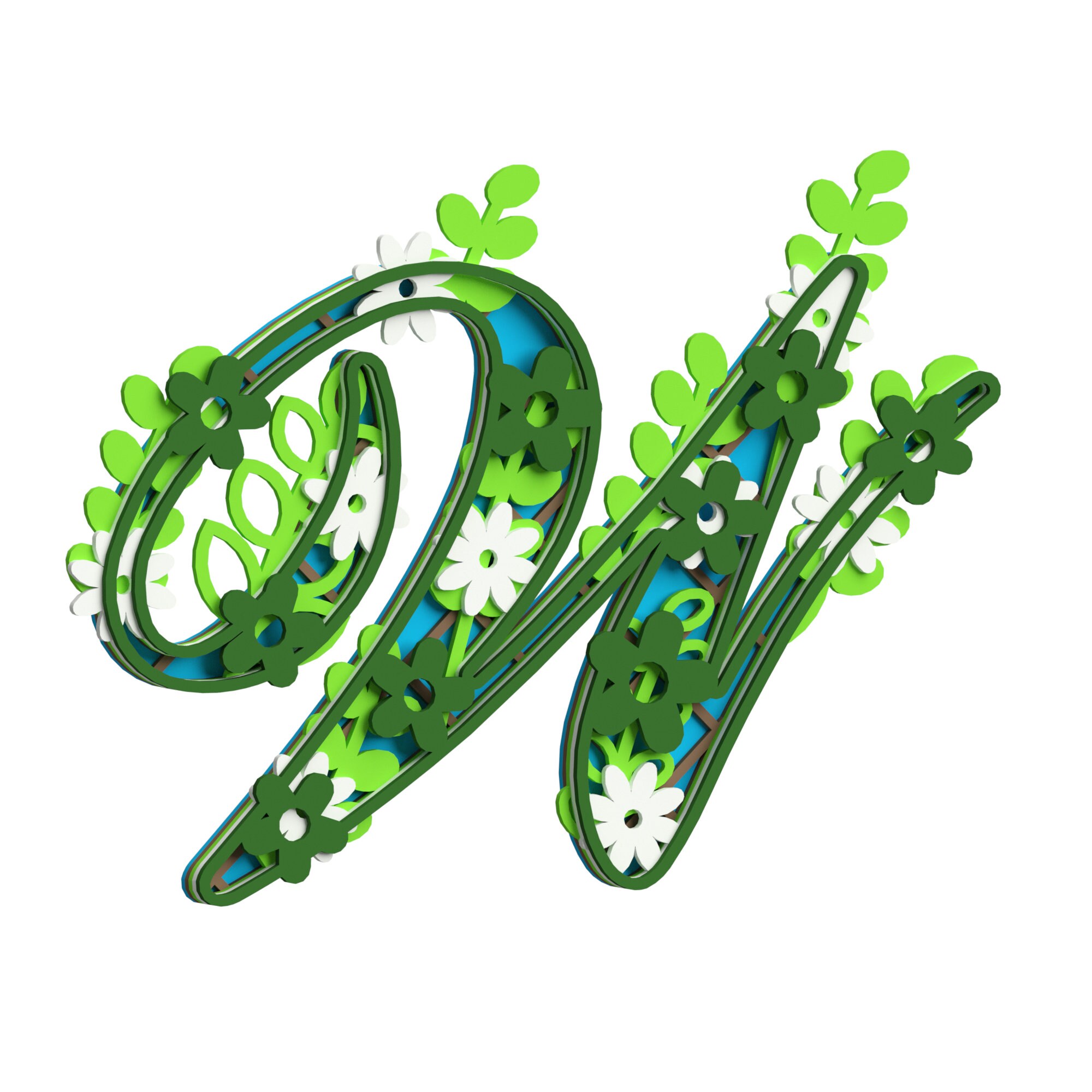 Layered Script Letter W for laser cut layered monogram svg | Etsy