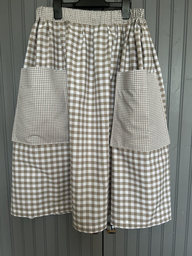 Gingham Check Cotton Skirt: Long Beige Skirt With Pockets - Made to ...
