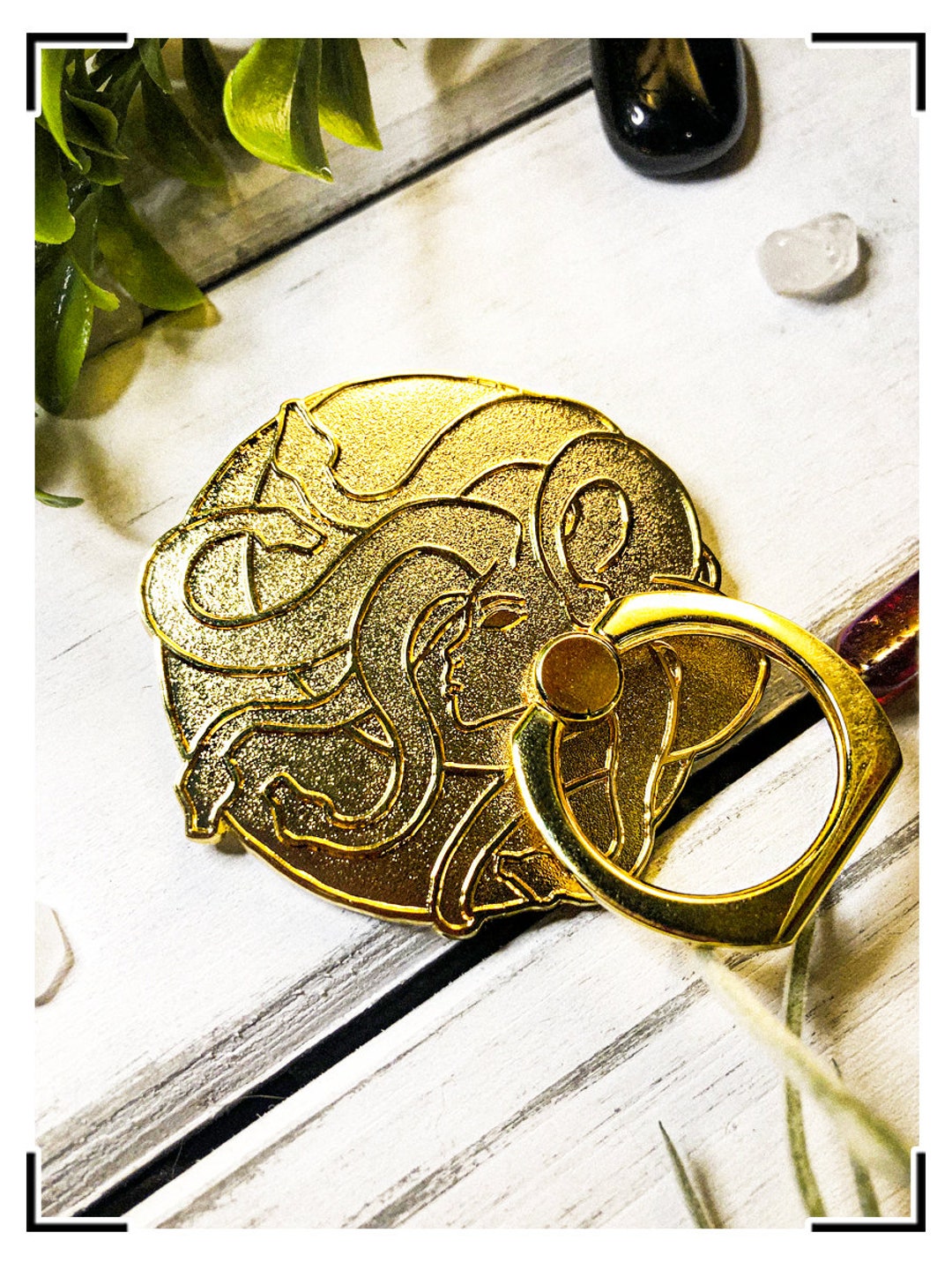 Snake Phone Ring - Medusa Phone Charm - Black Phone Accessory - Gold ...