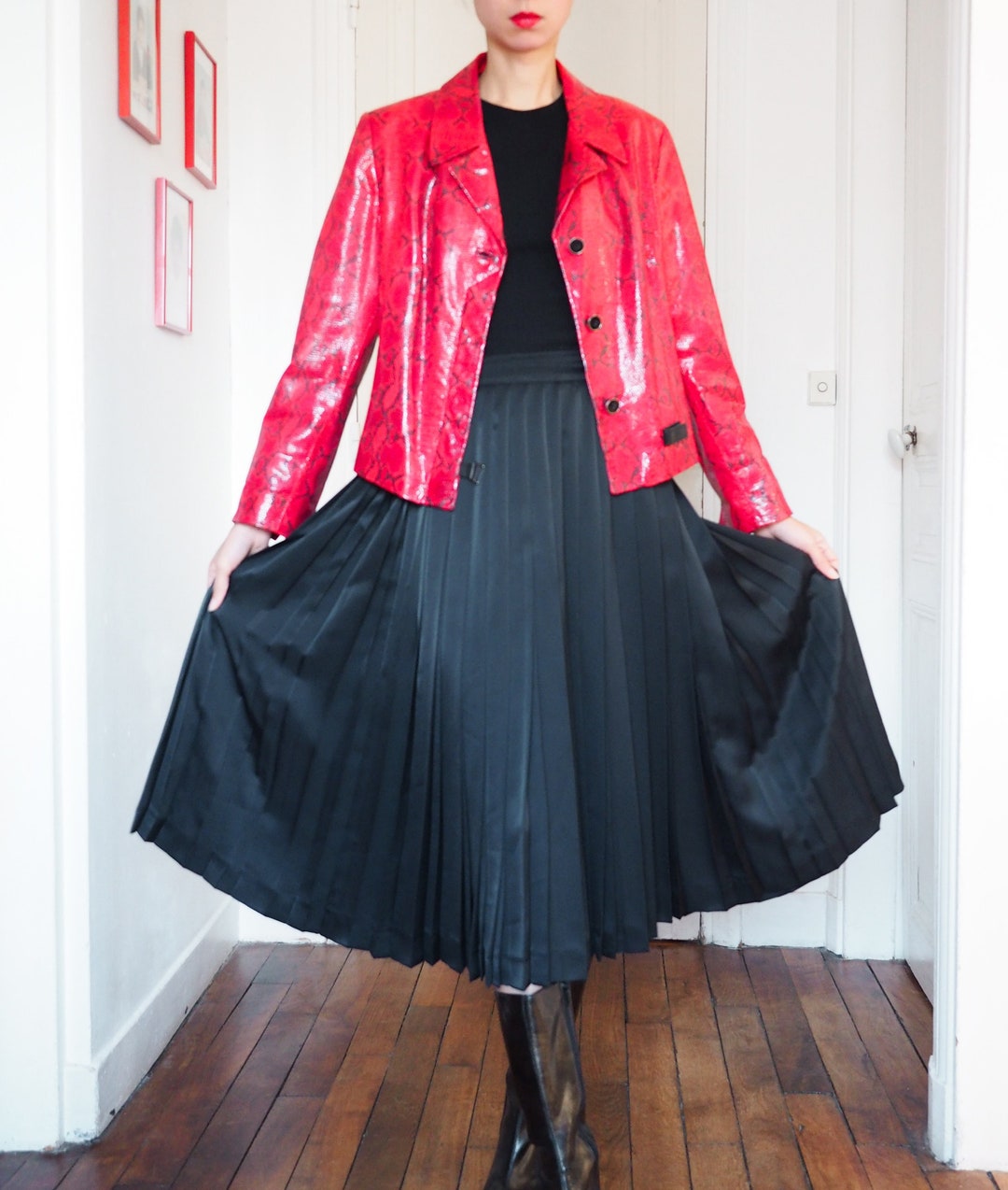 Munper Red Python Print Shiny Leather Jacket - Etsy