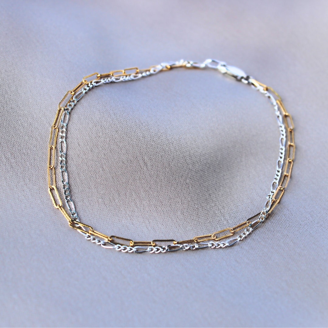 Ultra Dainty Double Strand Bracelet, Mixed Metals Bracelet, Sterling ...