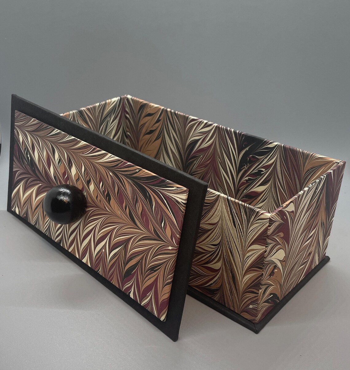 Hand Marbled Paper Covered Hand Made Box for Desk, Table, Home Decor or ...