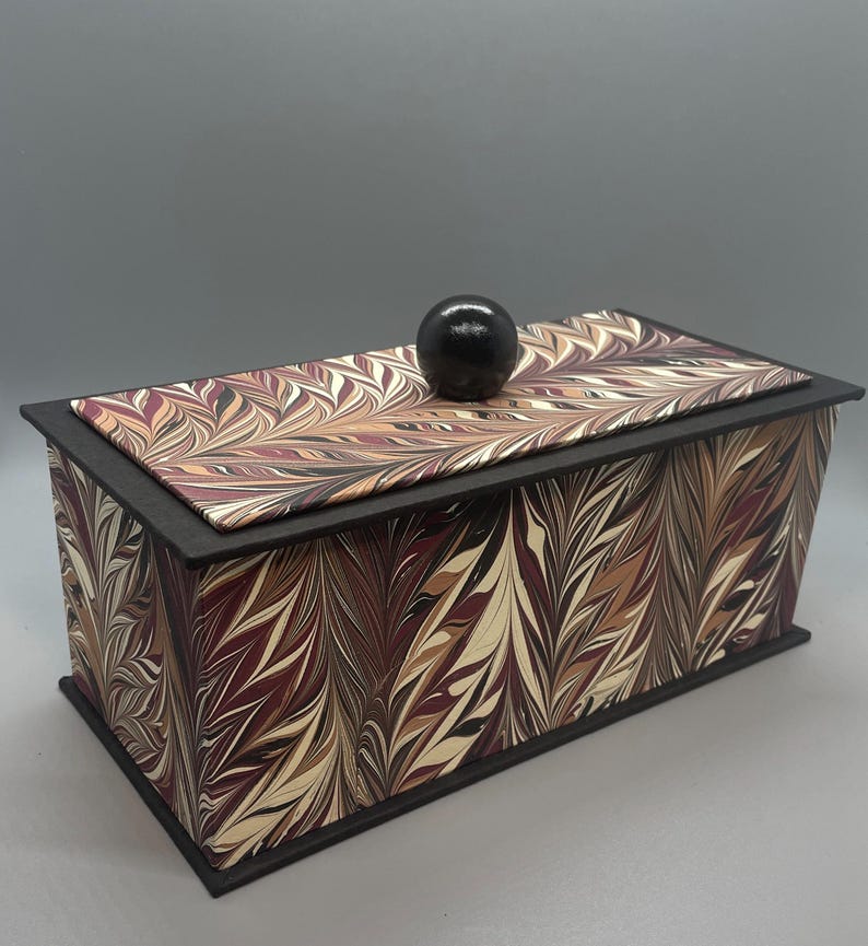 Hand Marbled Paper Covered Hand Made Box for Desk, Table, Home Decor or ...