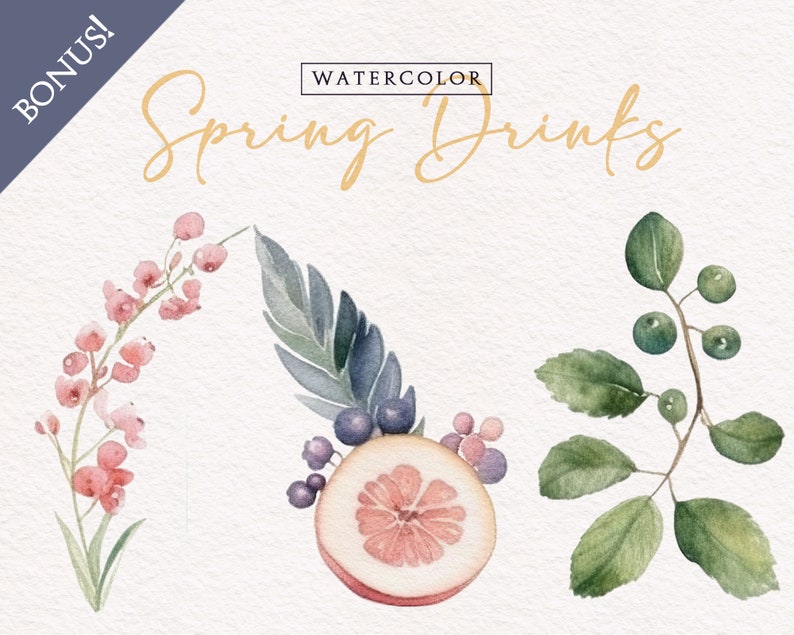 Watercolor Spring Drinks, Spring Clipart, Drinks Clipart, Watercolor ...